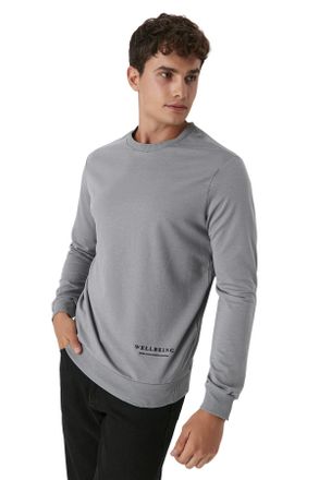 Trendyol Trendyol Herren Rundhalsausschnitt und Slogan Regular Sweatshirt, grau, S Größen