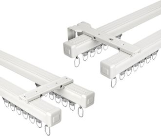 Generic 1-10m Gardinenschiene 2-läufig Vorhangschiene Doppelläufig Schienensystem Mit Stummen Rollen Für Wohnmobil Raumteiler Duschvorhang(Farbe:White,Size:33
