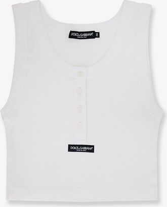 Dolce & Gabbana Ribbed cotton tank top with front logo patch - DOLCE & GABBANA - gender_Woman