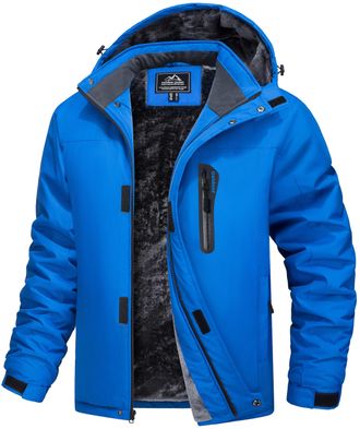 Magcomsen Herren Gefüttert Snowboardjacke Wasserdicht Ski Jacke Softshell Winterjacke Männer Atmungsaktiv Fleecejacke Warme Trekkingjacke mit Kapuze Blau 3XL