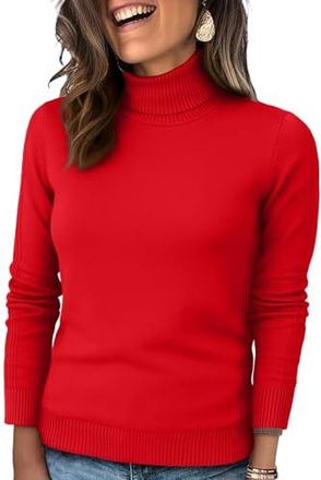 Generic Pull Femme Hiver Chaud col Montant Mode Ample Sweatshirts Couleur Unie Pull Femme Chic et El&eacute;gant D&eacute;contract&eacute; Manche Longue Jumper Tops Rouge
