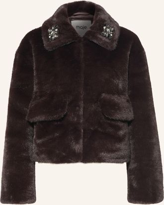 Maje Kunstfell-Jacke Mit Schmucksteinen braun
