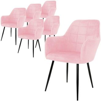 ECD Germany Lot de 6 Chaises de Salle &agrave; Manger - Rose - Style R&eacute;tro - Assise rembourr&eacute;e en Velours - Pieds en m&eacute;tal - avec Dossier et Accoudoir - Fauteuil