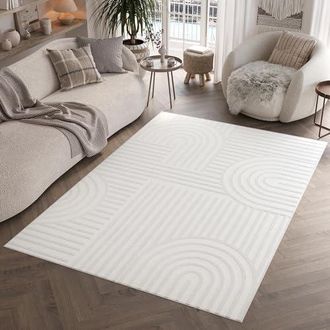 Tapiso Hygge Tapis Poils Courts Moderne Cr&egrave;me Blanc G&eacute;om&eacute;trique en Relief Aspect 3D Tapis Salon Chambre Adulte Salle &agrave; Manger Oeko-TEX 160 x 220 cm