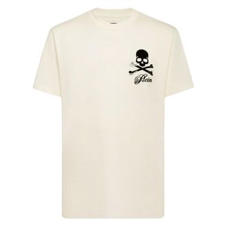 Philipp Plein Homme, Tops, Beige, Taille: 2XL T-Shirt Round Neck Ls Skull
