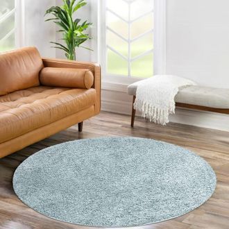 Carpet City Shaggy Hochflor Teppich - Rund 160 cm - Türkis - Langflor Wohnzimmerteppich - Einfarbig Uni Modern - Flauschig-Weiche Teppiche Schlafzimmer Deko
