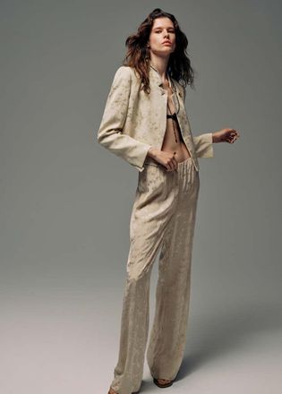 Mango Pantalon droit en jacquard &eacute;cru - Femme - XS - MANGO
