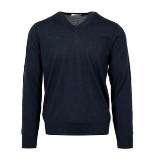 Paolo Pecora Blauer Woll V-Ausschnitt Pullover - - Knitwear - Herren - Blau - 2XL