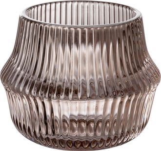 Fink Teelichthalter Glas &Oslash; 9 cm Hellbraun mit geriffeltem Design - dekorativer Kerzenhalter in bauchiger Form f&uuml;r Teelichter oder kleine Kerzen & als stilv
