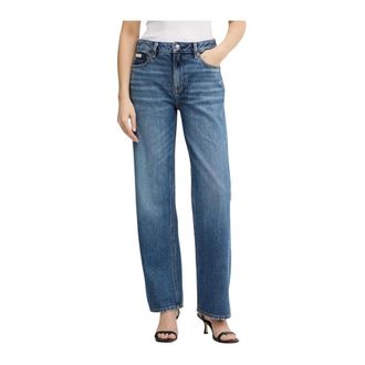 Calvin Klein Jeans Femme, Jeans, Bleu, Taille: W25 L30 Jean Droit Taille Haute en Coton