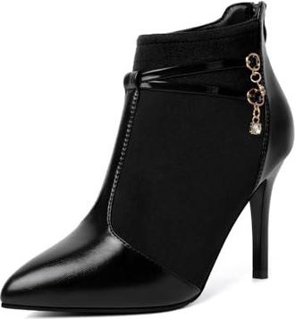 Generic Bottines Chelsea à talon aiguille à bout pointu pour femme avec fermeture éclair à larrière, Noir, 40.5 EU