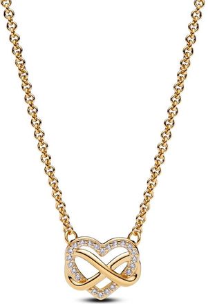 Pandora Moments Funkelnde Unendlichkeits-Herz Collier-Halskette aus Sterling Silber mit vergoldeter Metalllegierung und Zirkonia Steinen, Größe 50cm, 362666C0