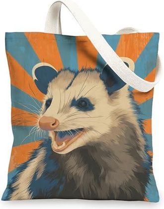Generic Opossum Sacs fourre-tout en toile, motifs danimaux amusants, sacs dépicerie réutilisables, colorés, rétro, légers, lavables à bandoulière pour le shop