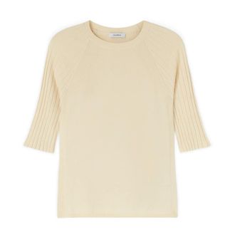 Motivi Pull en viscose &agrave; manches raglan c&ocirc;tel&eacute;es - Femme - Pulls - Blanc - Taille: 38 FR