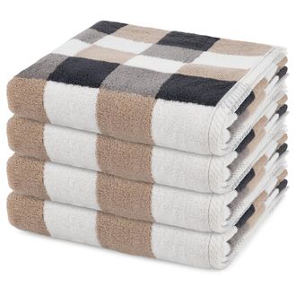 ROSS 4er Set Cashmere Feeling Karo Handt&uuml;cher - 100% Baumwolle, Garngef&auml;rbter Walkfrottee 500 g/m&sup2;, Flauschig weich & saugstark, Pflegeleicht - modischen F