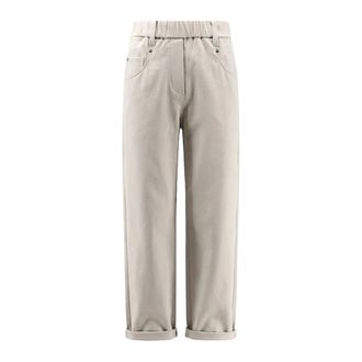 Brunello Cucinelli Femme, Pantalons, Beige, Taille: 40 FR Pantalon Cropped en Coton