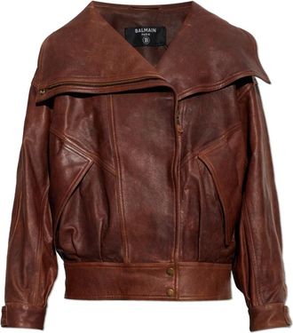 Balmain Femme, Vestes, Brun, Taille: 36 FR Blouson Aviateur en Agneau