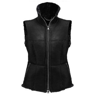 Werner Christ Damen Lammfellweste Weste aus echtem Lammfell, Fell, vielseitige warme Fellweste auch als Reitweste, Outdoorweste & Winterweste geeignet, in schwarz, 