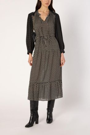Gerard Darel Robe longue &eacute;lastiqu&eacute;e &agrave; pois - LOVA - Noir