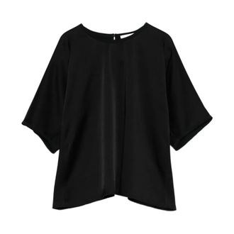 Forte_Forte Gl&auml;nzendes Satintop mit Halb&auml;rmeln - - Tops - Damen - Schwarzk - M