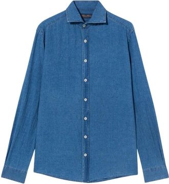 Brooks Brothers Homme, Chemises, Bleu, Taille: S Chemise Chambray Coton-Lin Coupe Slim