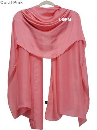 GFM Foulard ch&acirc;le 100 % soie - pour soir&eacute;e, mariage, demoiselles dhonneur (SLK100), rose corail, L