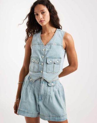Wrangler gilet en jean bleu clair