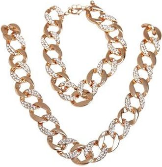 Urban Classics Basic Diamond Necklace and Bracelet Set Boutons de Manchette, Gold, Taille Unique Mixte