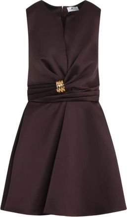Elisabetta Franchi Femme, Robes, Brun, Taille: 46 FR Robe en satin duchesse avec d&eacute;tail de bijou