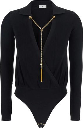 Elisabetta Franchi Femme, Tops, Noir, Taille: 44 FR Body en maille de viscose et soie avec cha&icirc;ne