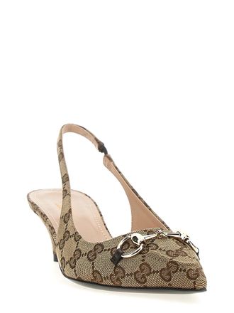 Gucci Womens Gg Monogram Slingback Heel Beige Polyester Cotton Polyamide