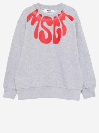Msgm Kids Hooded Sweatshirt Grey Cotton Hoods & Sweatshirts