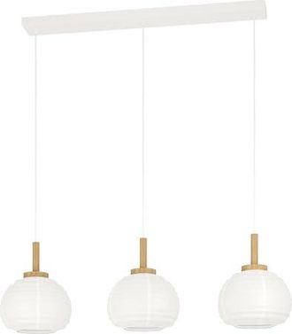 Eglo Hängelampe Summerhill, Pendelleuchte über Esstisch, Esszimmerlampe 3-flammig im Japan-Stil, Metall, Holz und Papier in Weiß, FSC-Zertifiziert, E27 Fas