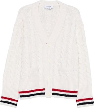 Thom Browne Homme, Pulls, Blanc, Taille: M Baby Cable V Neck Cardigan