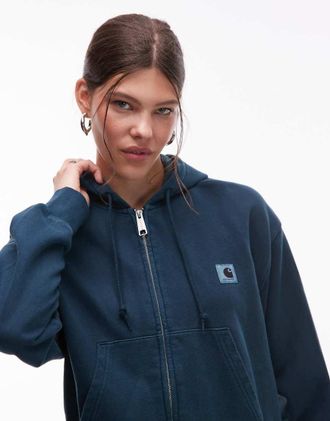 Carhartt Work in Progress Nelson - Sweat &agrave; capuche zipp&eacute; - Vert fonc&eacute; d&eacute;lav&eacute;