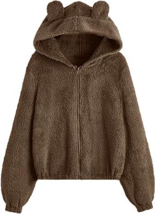 Generic Manteau en peluche pour femme - Veste polaire confortable pour jeunes filles - Manteau dhiver en peluche avec fermeture éclair de couleur unie - Vêtem