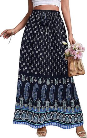 Onsoyours R&ouml;cke Damen Sommer Rock Lang Maxirock A-Linie Sommerrock Hohe Taille Elastisch Boho Strandrock A3 XL