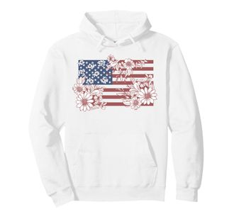 Trendy Apparel USA Unites States of America Flower Flag Pullover Hoodie