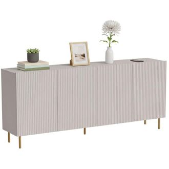 Dmora Londa Sideboard, Wohnzimmer-Sideboard mit vier Fl&uuml;gelt&uuml;ren, hochgeklappt, 200x42 h82 cm, Beige