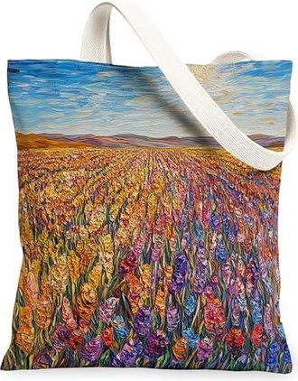 Generic Sac fourre-tout en toile avec fleurs dorchid&eacute;es printani&egrave;res pour le shopping, 33 x 38 cm, sac d&eacute;picerie r&eacute;utilisable pour femme, paysage naturel, pla