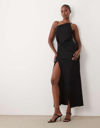 Asos Maxi-Kleid mit Tr&auml;gern und Drapierung in Schwarz