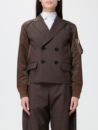 sacai Kurzer zweireihiger Slim-Fit-Mantel von aus Wolle mit Nyloneins&auml;tzen