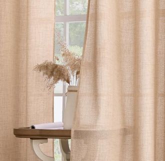Miulee Lot de 2 Rideaux Voilages de Fen&ecirc;tre Lin Imitation Transparents D&eacute;corative &agrave; Oeillet Voile de Fen&ecirc;tre Draperie Int&eacute;rieur Elegant Vintage pour Chmabre 