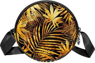 Generic Sac &agrave; bandouli&egrave;re rond pour femme, motif feuilles de palmier de la jungle, petit sac &agrave; bandouli&egrave;re avec fermeture &eacute;clair, bretelles r&eacute;glables, sac &agrave; m
