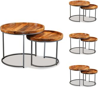 vidaXL Vidaxl - Beistelltisch-Set 2 Stk. Mangoholz Massiv - Industrieller Stil - Vintage Charme - Mangoholz - Beistelltisch - Couchtisch