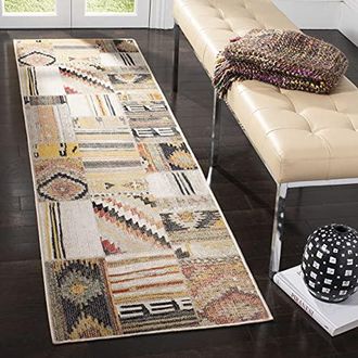 Safavieh Boho Teppich für Wohnzimmer, Esszimmer, Schlafzimmer - Montage Collection, Kurzer Flor, Taupe und Multi, 69 X 244 cm