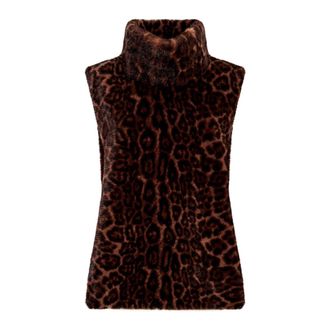 Cesare Gaspari Top Sculpt&eacute; Sans Manches en Fausse Fourrure avec Col - Femme - Vestes - Brun - Taille: ONE Size