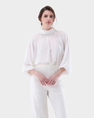 van Laack Stehkragenbluse aus Seide mit lockerem Schnitt