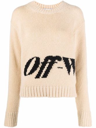 Off-white pull &agrave; logo en maille intarsia - Tons neutres