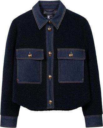 Luisa Cerano Femme, Vestes, Bleu, Taille: 40 FR Veste chemise luxueuse aspect peau lain&eacute;e